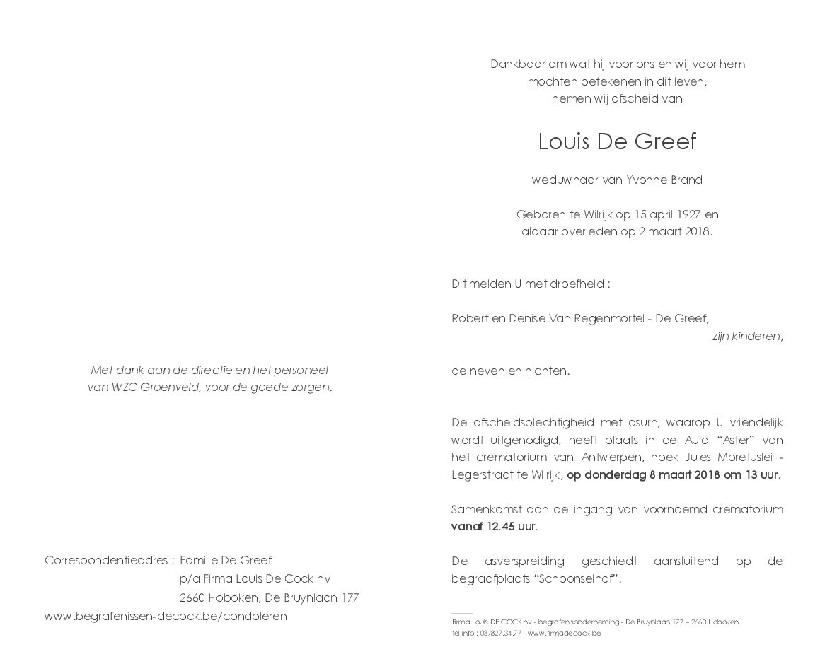 Bekijk rouwbrief - Begrafenissen & Crematies