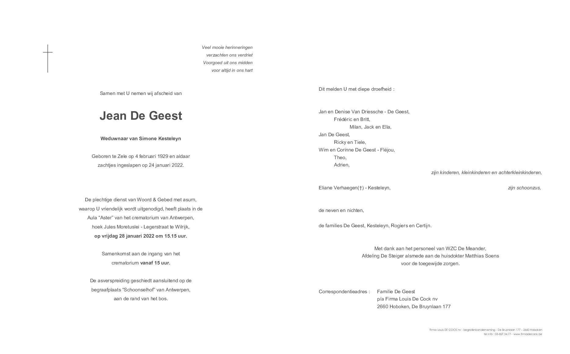 Bekijk rouwbrief - Begrafenissen & Crematies